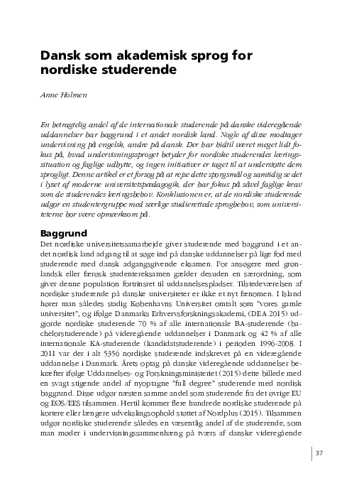 (PDF) Dansk som akademisk sprog for nordiske studerende