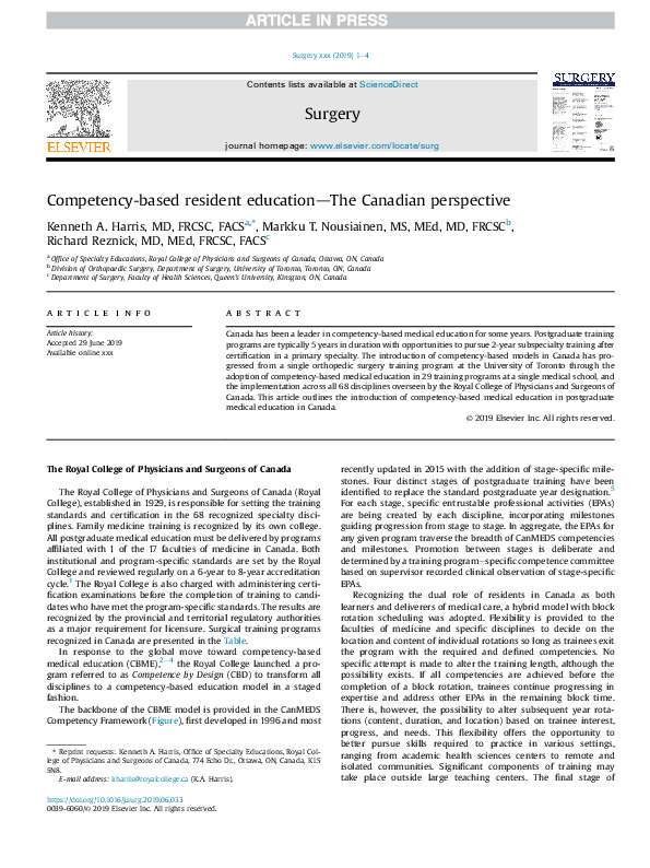 (PDF) Competency-based resident education—The Canadian perspective