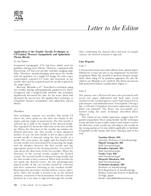 (PDF) Application of the double needle technique to CT-guided thoracic ...