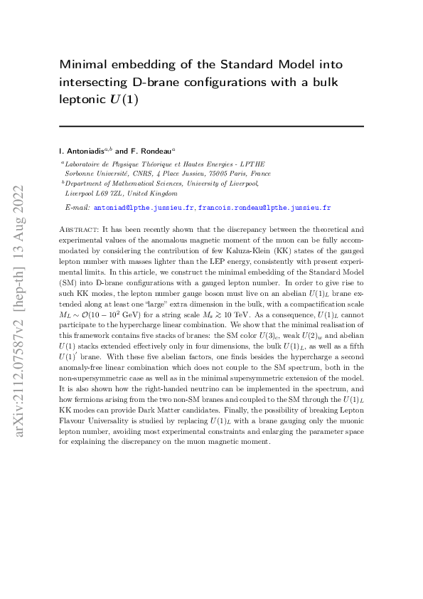 (PDF) Minimal embedding of the Standard Model into intersecting D-brane configurations with a ...