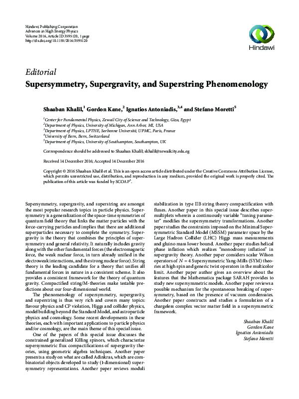 (PDF) Supersymmetry, Supergravity, and Superstring Phenomenology