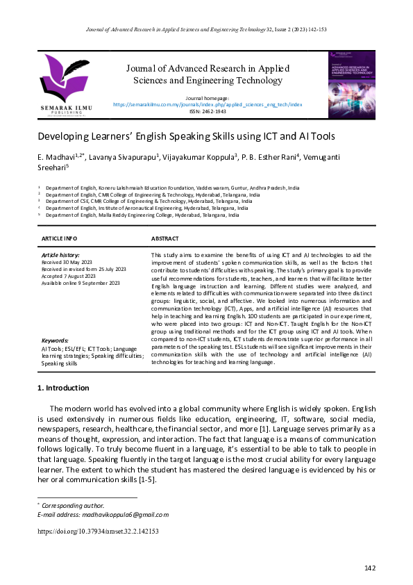 (PDF) Developing Learners’ English-Speaking Skills using ICT and AI Tools