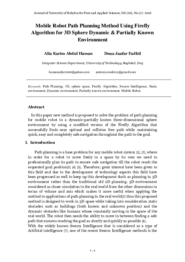 (PDF) Mobile Robot Path Planning Method Using Firefly Algorithm for 3D Sphere Dynamic ...