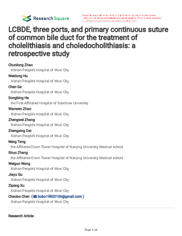 (PDF) LCBDE, three ports, and primary continuous suture of common bile ...