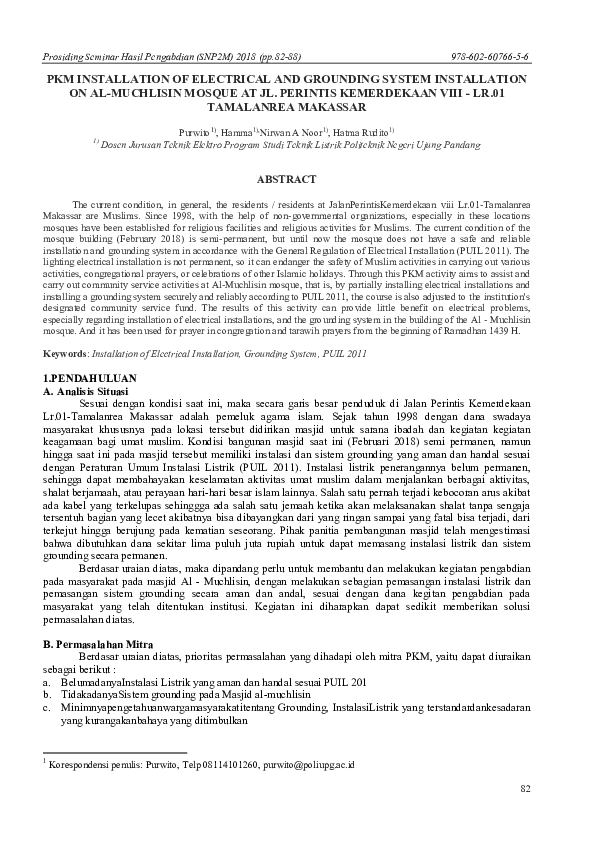 (PDF) PKM INSTALLATION OF ELECTRICAL AND GROUNDING SYSTEM INSTALLATION ON AL-MUCHLISIN MOSQUE AT ...
