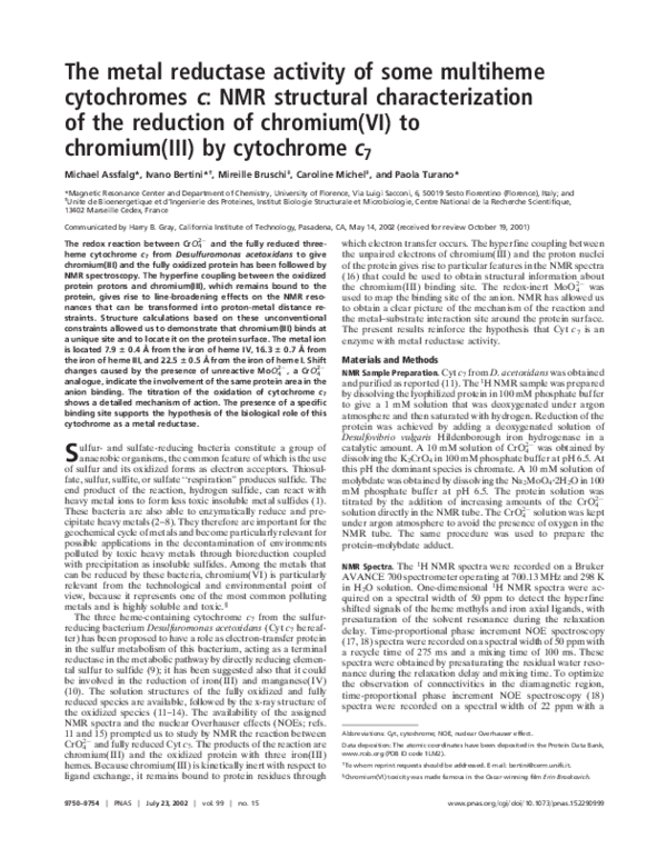 (PDF) The metal reductase activity of some multiheme cytochromes c ...