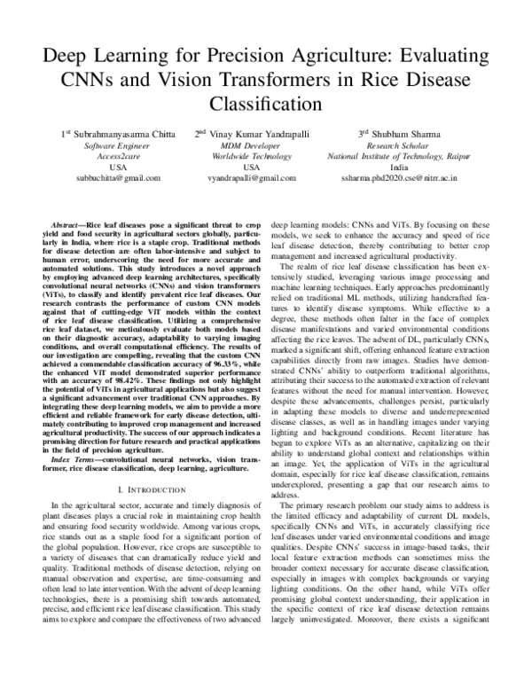 (PDF) Deep Learning for Precision Agriculture: Evaluating CNNs and ...