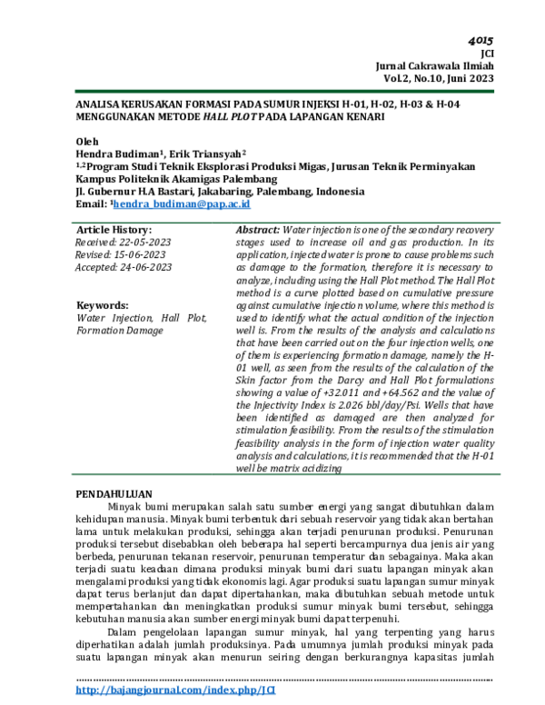 (PDF) Analisa Kerusakan Formasi Pada Sumur Injeksi H-01, H-02, H-03 & H ...
