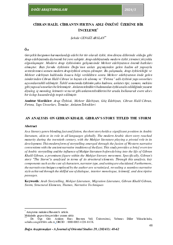 (PDF) An Analysis on Gibran Khalil Gibran’s Story Titled the Storm