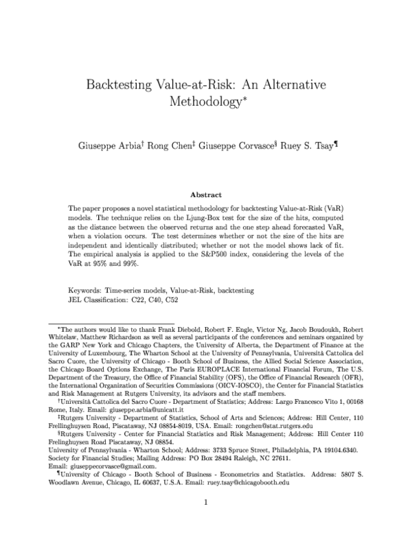 (PDF) Backtesting Value-at-Risk: An Alternative Methodology