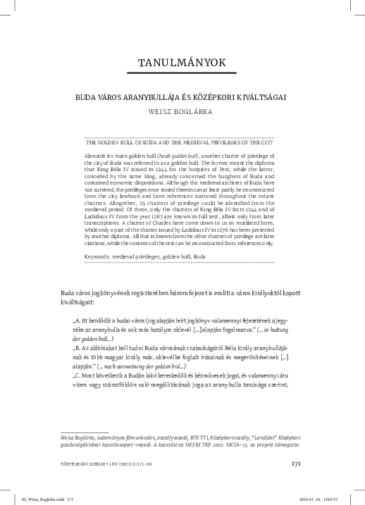 (PDF) BUDA VÁROS ARANYBULLÁJA ÉS KÖZÉPKORI KIVÁLTSÁGAI / THE GOLDEN BULL OF BUDA AND THE ...