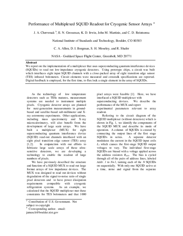 (PDF) Performance of multiplexed SQUID readout for Cryogenic Sensor Arrays