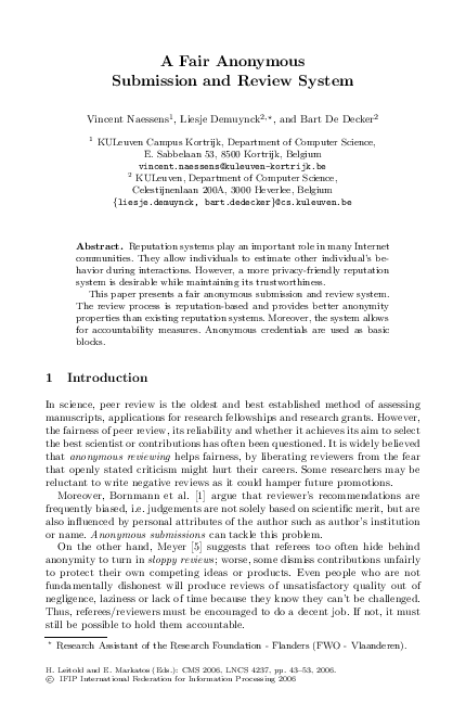 (PDF) A Fair Anonymous Submission and Review System