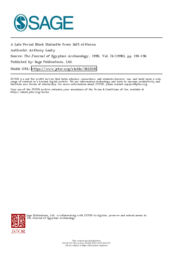 (PDF) A Late Period Block Statuette from Saft el-Henna