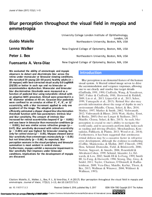 (PDF) Blur perception throughout the visual field in myopia and emmetropia