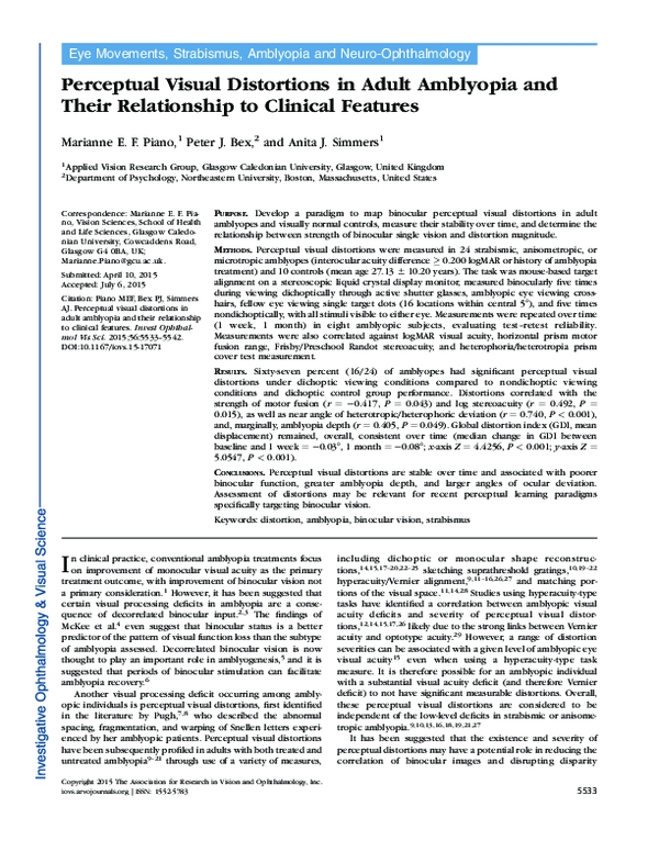 (PDF) Perceptual Visual Distortions in Adult Amblyopia and Their Relationship to Clinical Features