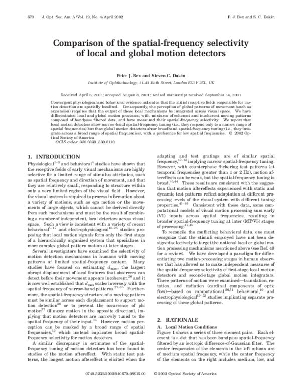 (PDF) Comparison of the spatial-frequency selectivity of local and global motion detectors