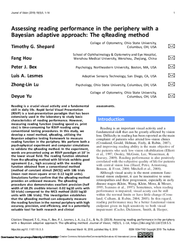(PDF) Assessing reading performance in the periphery with a Bayesian adaptive approach: The ...