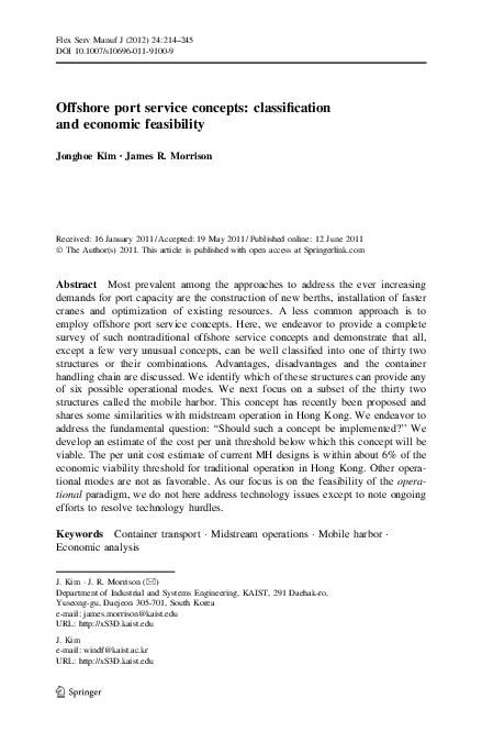 (PDF) Offshore port service concepts: classification and economic feasibility