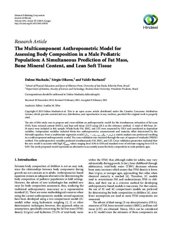(PDF) The multicomponent anthropometric model for assessing body ...