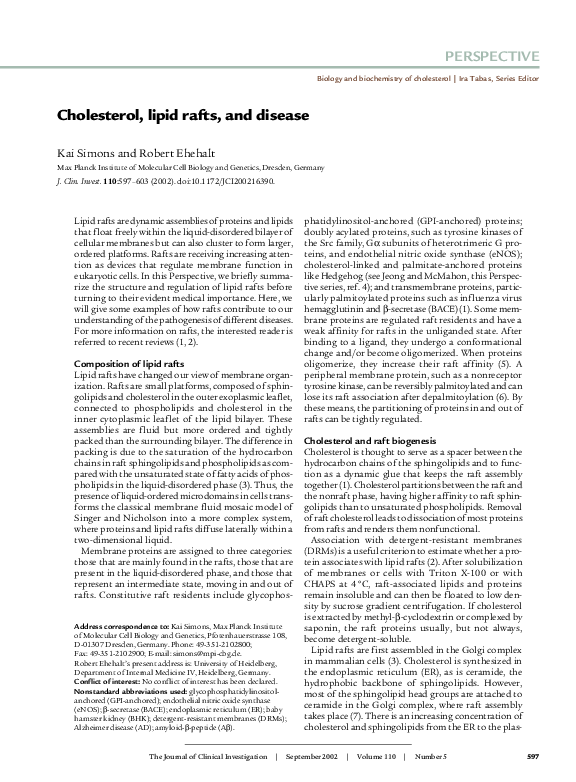 (PDF) Cholesterol, lipid rafts, and disease