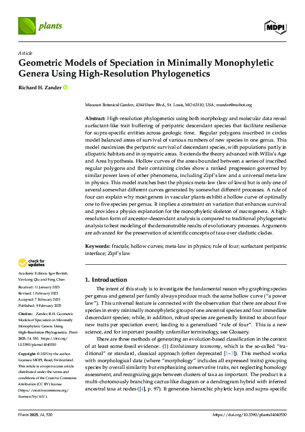 (PDF) Geometric Models of Speciation in Minimally Monophyletic Genera ...
