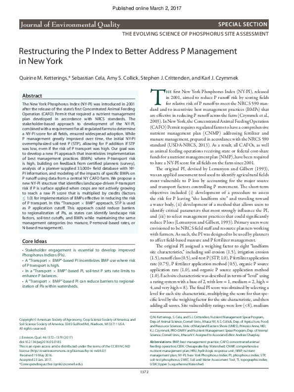 (PDF) Restructuring the P Index to Better Address P Management in New York