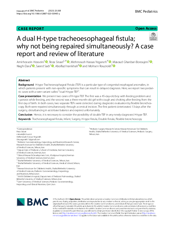 (PDF) A dual H-type tracheoesophageal fistula; why not being repaired ...