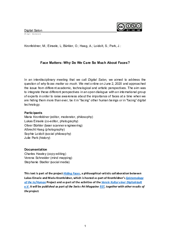 (PDF) Face Matters: Why Do We Care So Much About Faces?