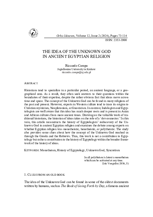 (PDF) The Idea of the Unknown God in Ancient Egyptian Religion