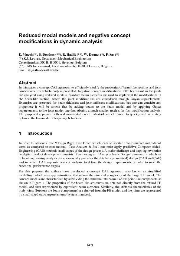 (PDF) Reduced modal models and negative concept modifications in dynamic analysis