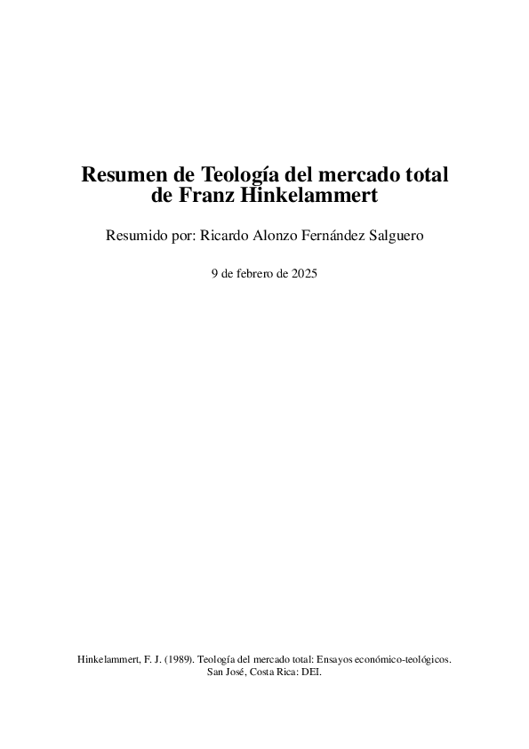 (PDF) Resumen de Teología del mercado total de Franz Hinkelammert