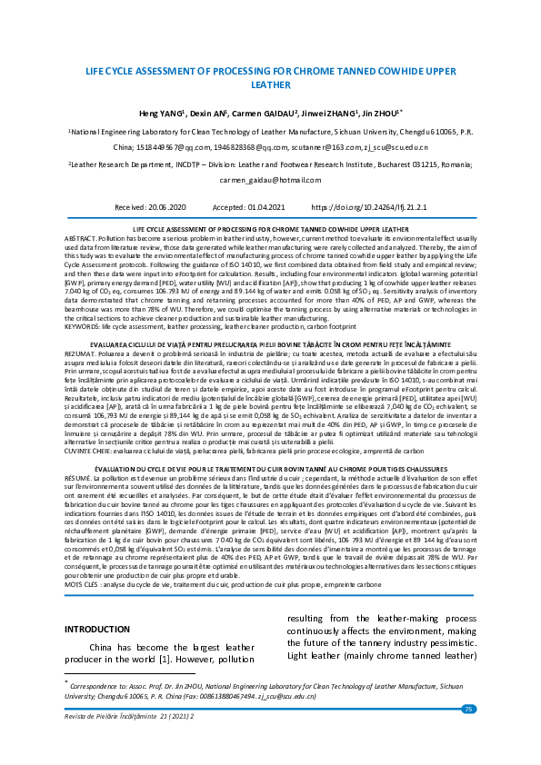 (PDF) Life cycle assessment of processing for chrome tanned cowhide ...