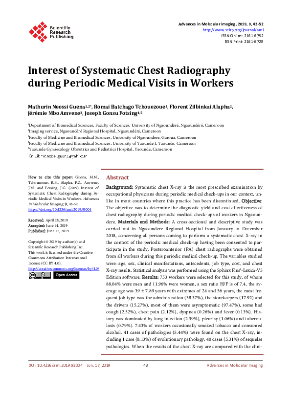 (PDF) Interest of systematic chest radiography during periodic medical ...