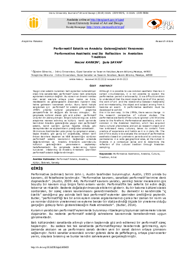 (PDF) Performative Aesthetic and Its Reflection in Anatolian Tradition