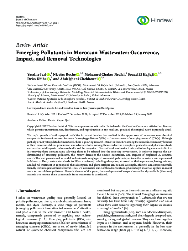 (PDF) Emerging Pollutants in Moroccan Wastewater: Occurrence, Impact, and Removal Technologies
