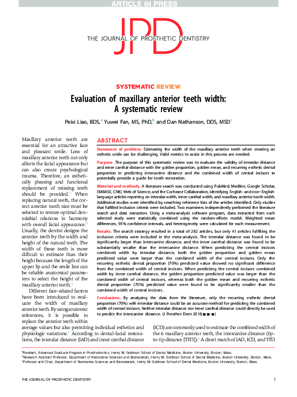 (PDF) Evaluation of maxillary anterior teeth width: A systematic review