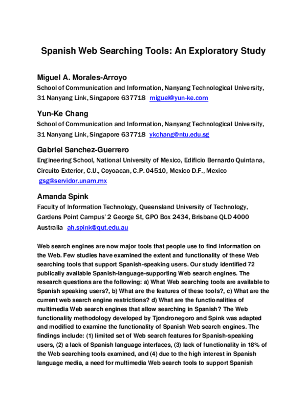 (PDF) Spanish web searching tools: An exploratory study