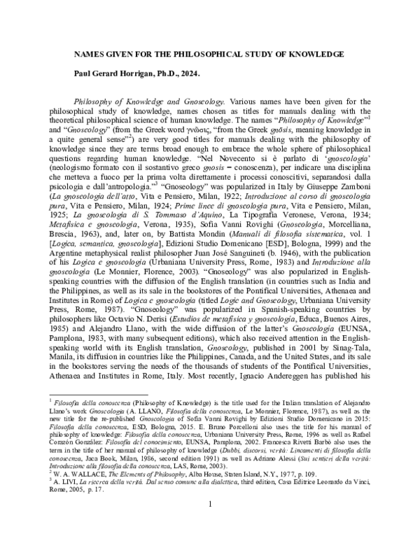 (PDF) Names Given for the Philosophical Study of Knowledge
