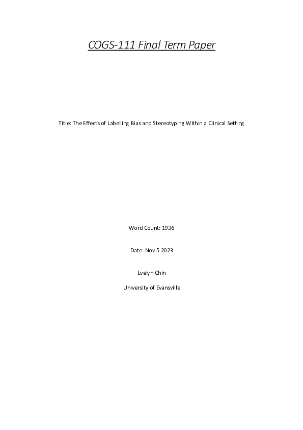 (PDF) The Effects of Labelling Bias and Stereotyping Within a Clinical ...