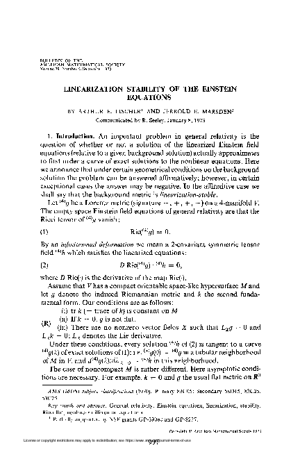 (PDF) Linearization stability of the Einstein equations