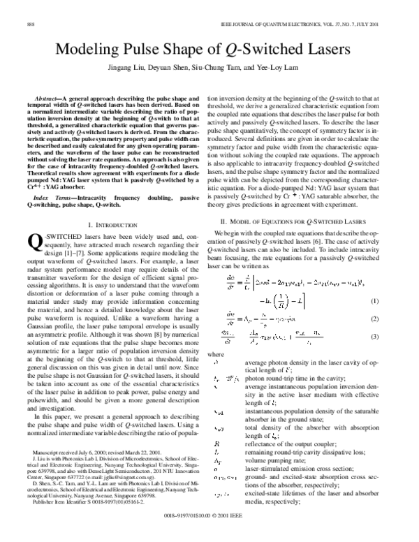 (PDF) Modeling pulse shape of Q-switched lasers