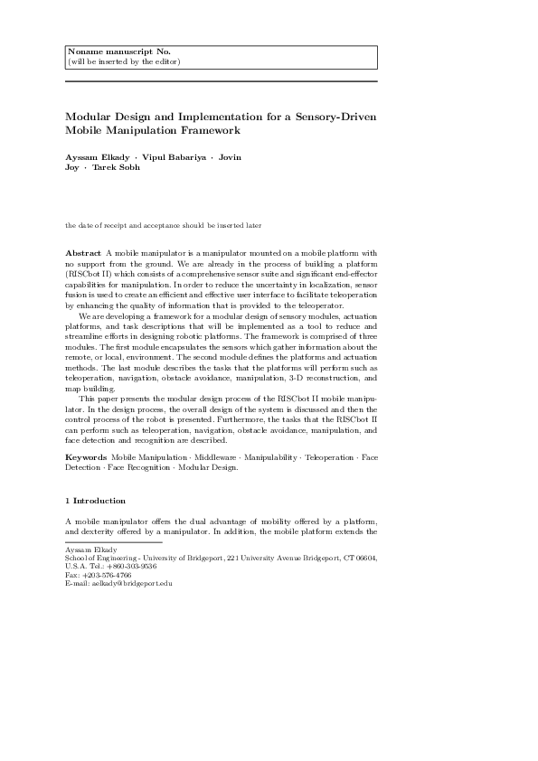 (PDF) Modular Design and Implementation for a Sensory-Driven Mobile ...