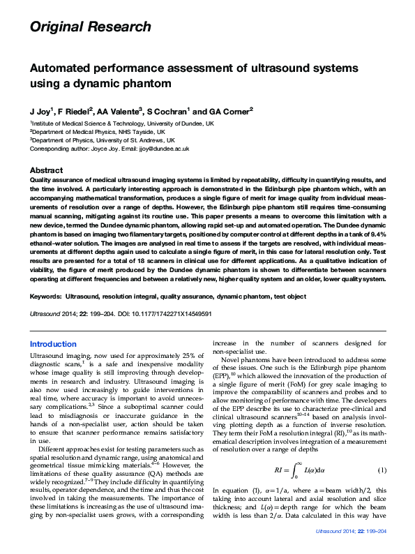 (PDF) Automated performance assessment of ultrasound systems using a ...