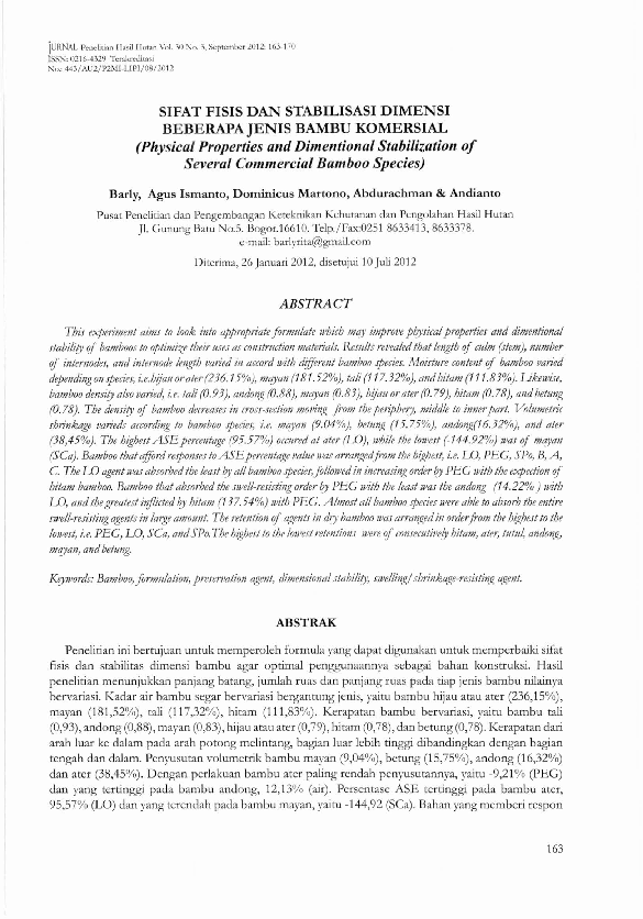 (PDF) Sifat Fisis Dan Stabilisasi Dimensi Beberapa Jenis Bambu Komersial