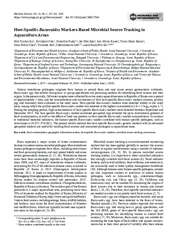 (PDF) Host-Specific Bacteroides Markers-Based Microbial Source Tracking in Aquaculture Areas
