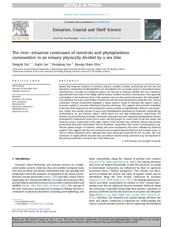 (PDF) The river–estuarine continuum of nutrients and phytoplankton ...