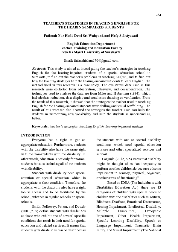 (PDF) Teacher's Strategies in Teaching English for The Hearing ...