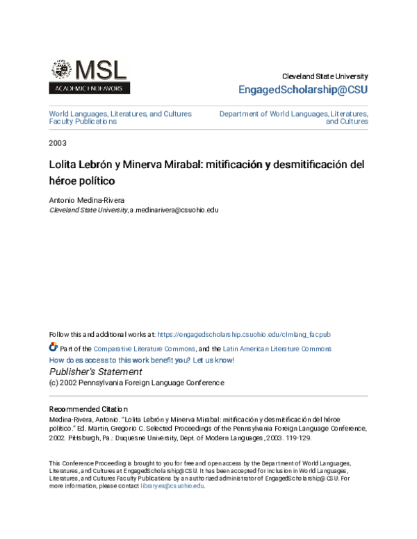 (PDF) Lolita Lebrón y Minerva Mirabal: mitificación y desmitificación ...