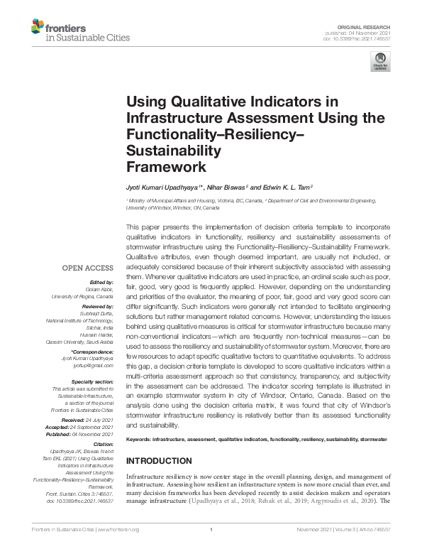 (PDF) Using Qualitative Indicators in Infrastructure Assessment Using the Functionality ...